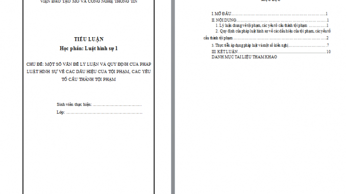 Tiểu luận luật hình sự dấu hiệu tội phạm, các yếu tố cấu thành tội phạm